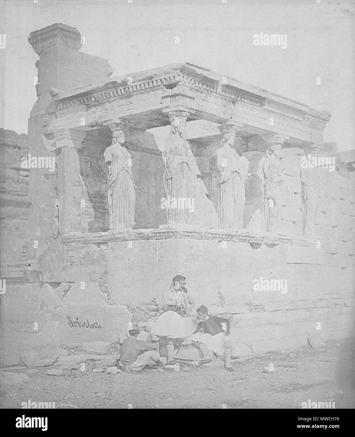 View of the acropolis with parthenon temple Black and White Stock ...