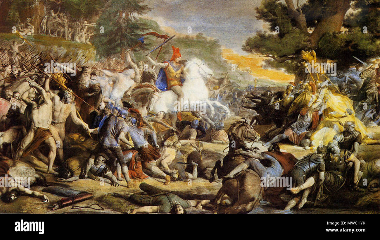 . English: The Hermannsschlacht, colored reproduction of a monumental ...
