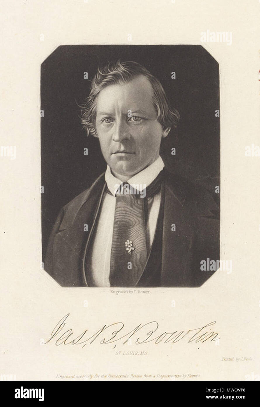 . James B. Bowlin (1804-1874) . Contemporary portrait. Engraving by ...