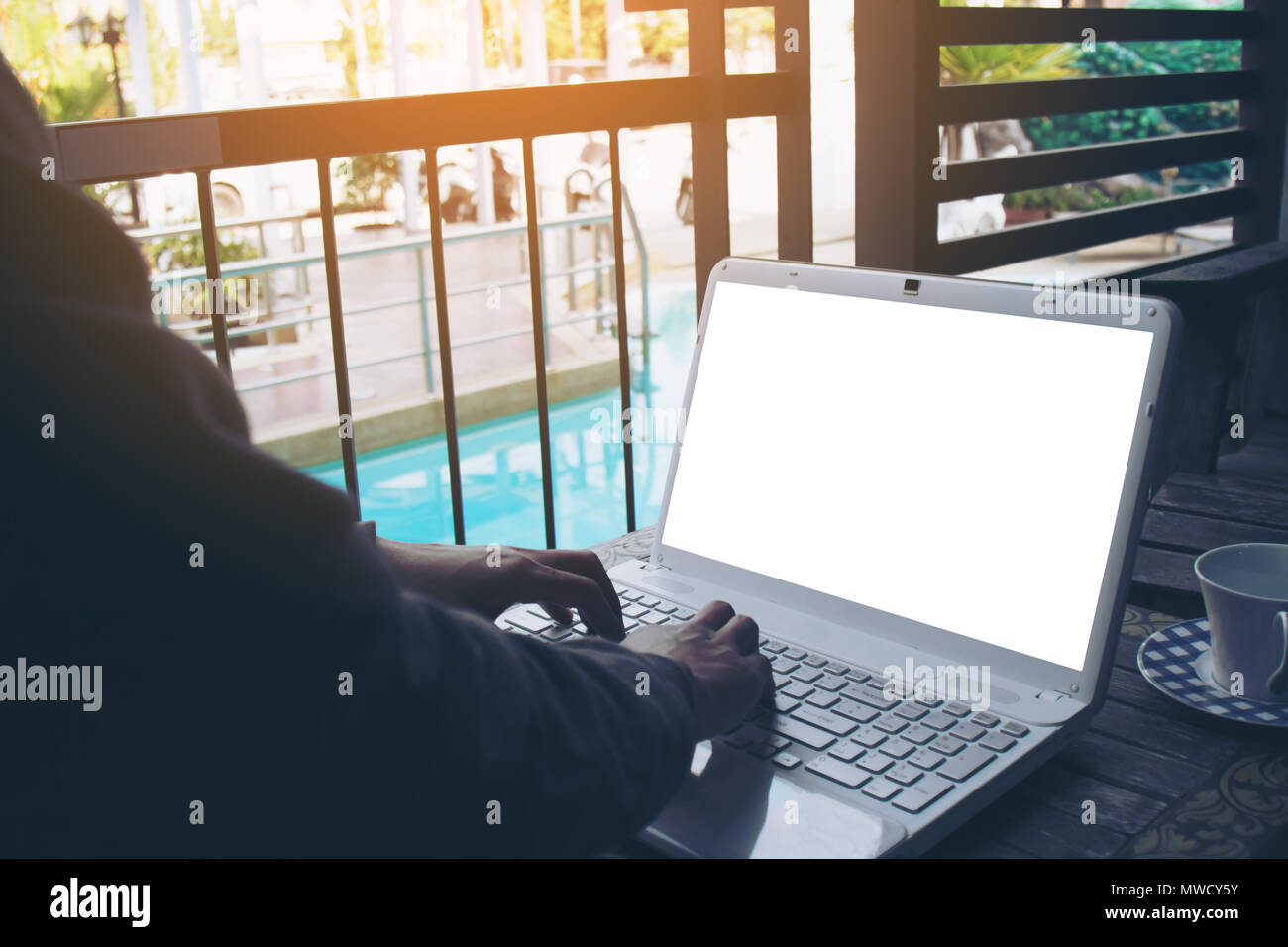 Businessman typing on keyboard laptop working on business report. The ...