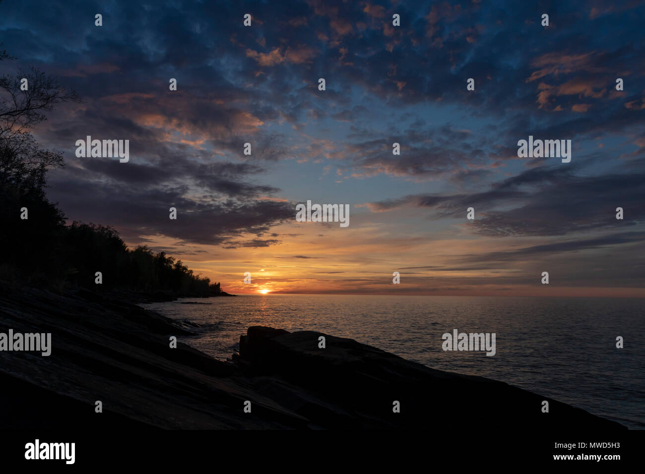 Ontonagon, Michigan - Sunset over Lake Superior at Porcupine Mountains ...