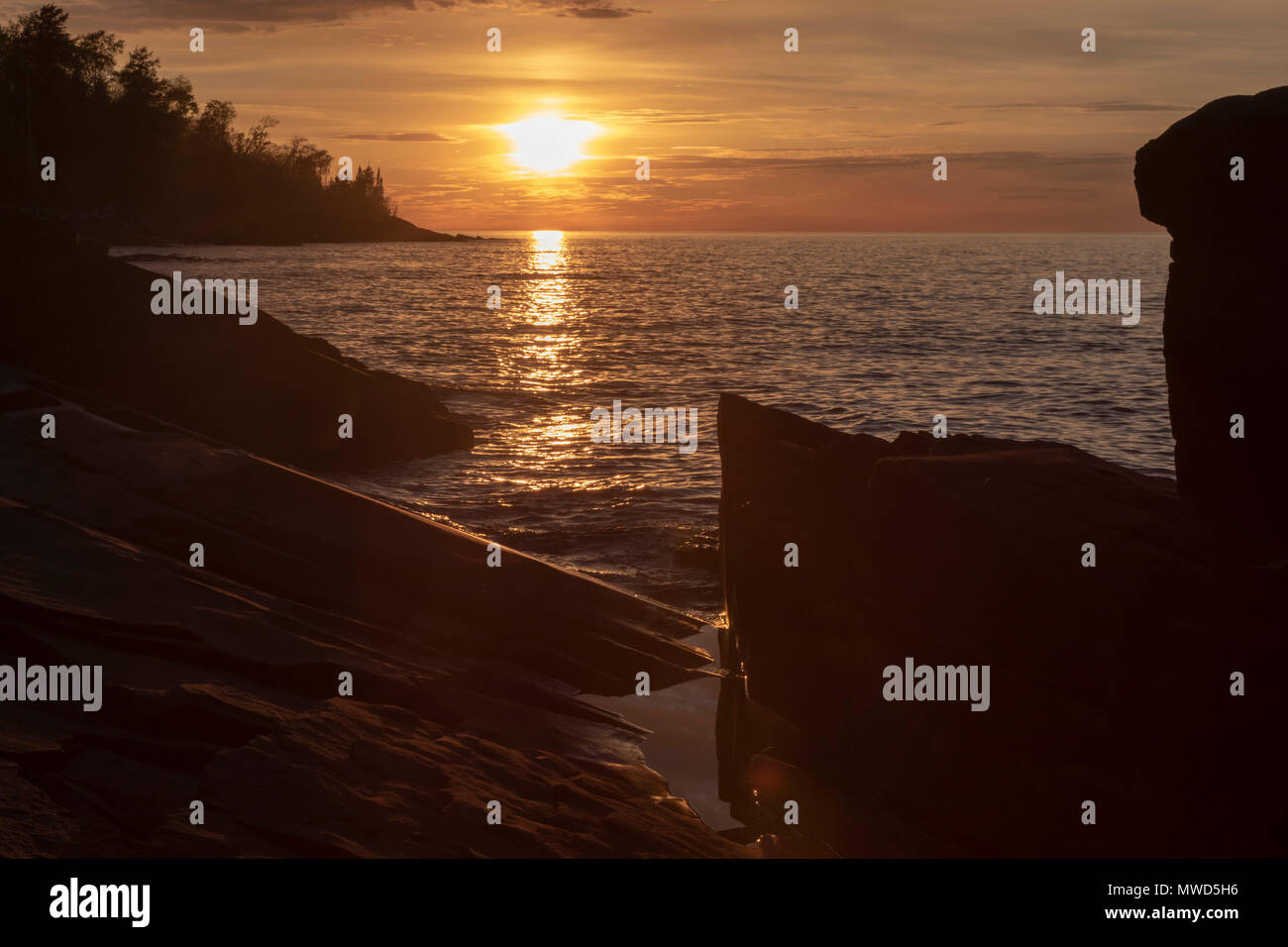 Ontonagon, Michigan - Sunset over Lake Superior at Porcupine Mountains ...