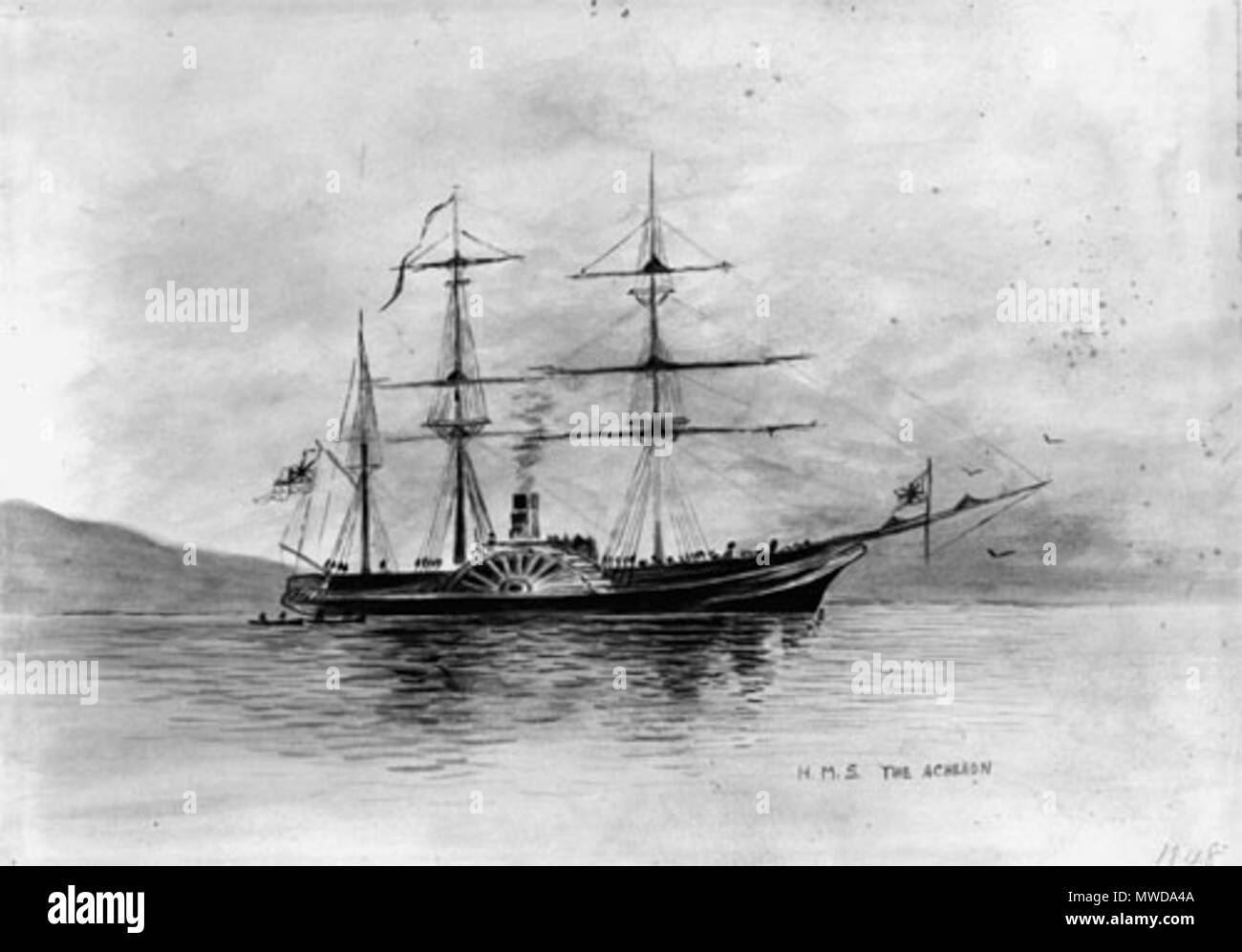 . English: HMS Acheron, a Royal Navy paddle sloop and later survey ...