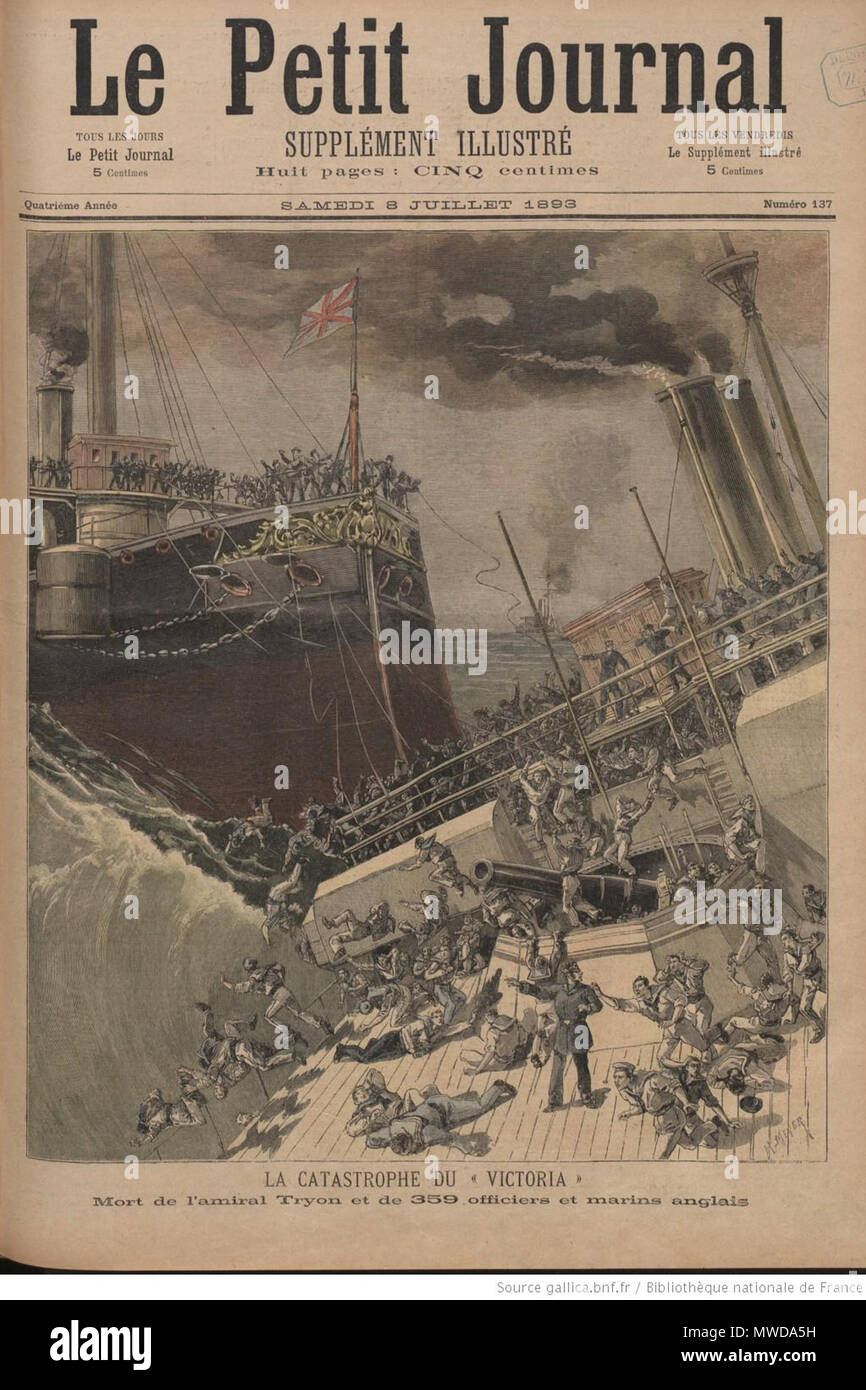 . English: Artistic rendition of the collision of the HMS Victoria and ...