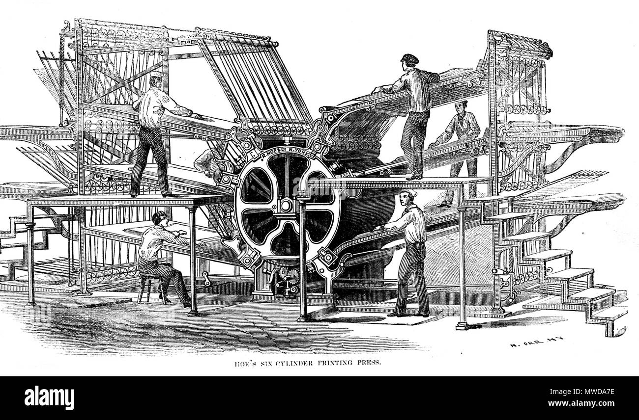 . Richard March Hoe's printing press—six cylinder design . 1864. N. Orr ...