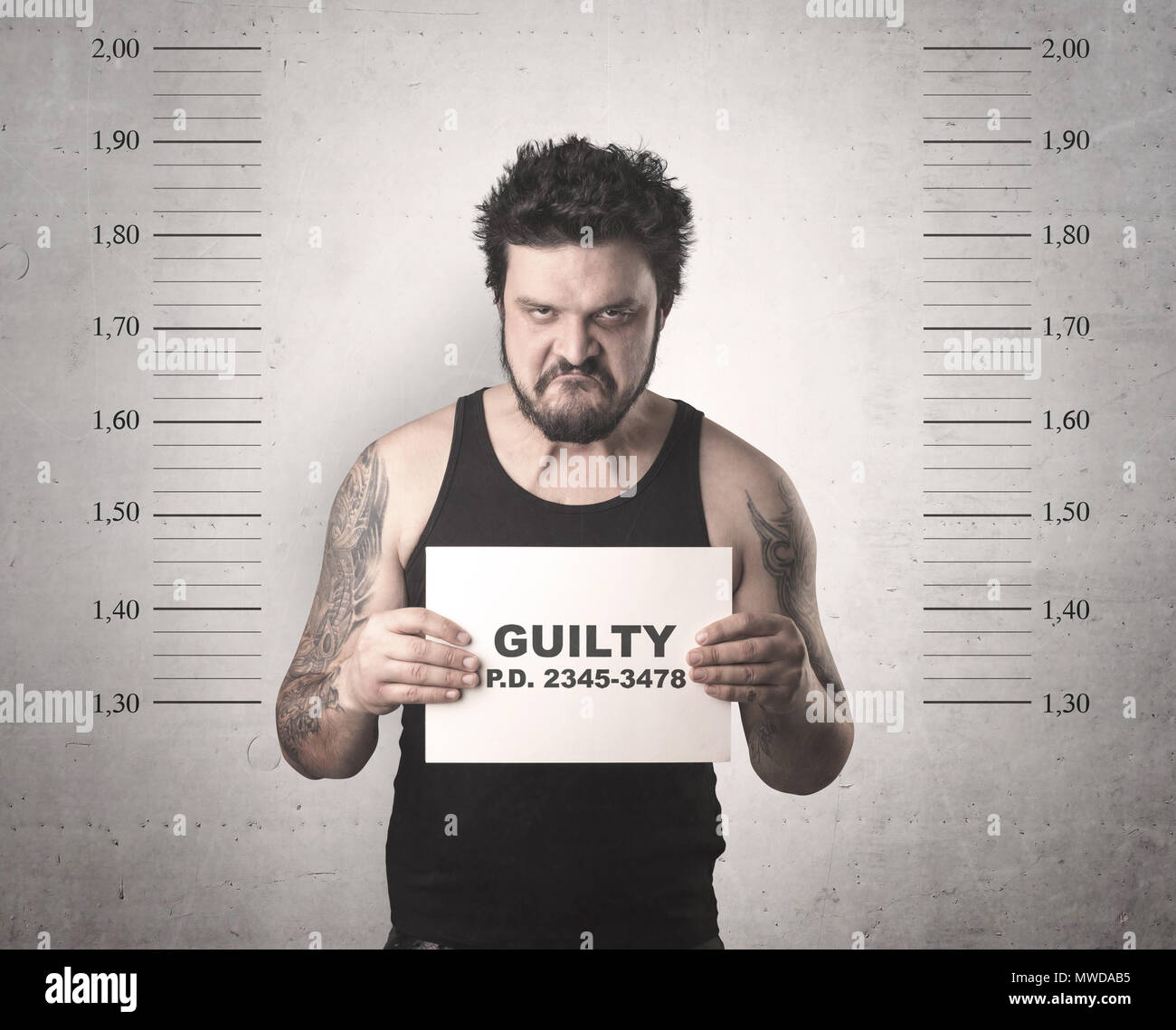 Caught guilty man with ID signs on his hand Stock Photo - Alamy