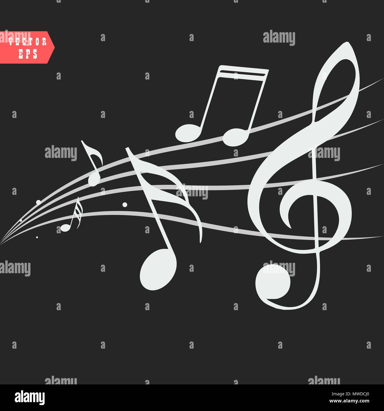 Ornamental music notes with swirls on black background Stock Vector ...
