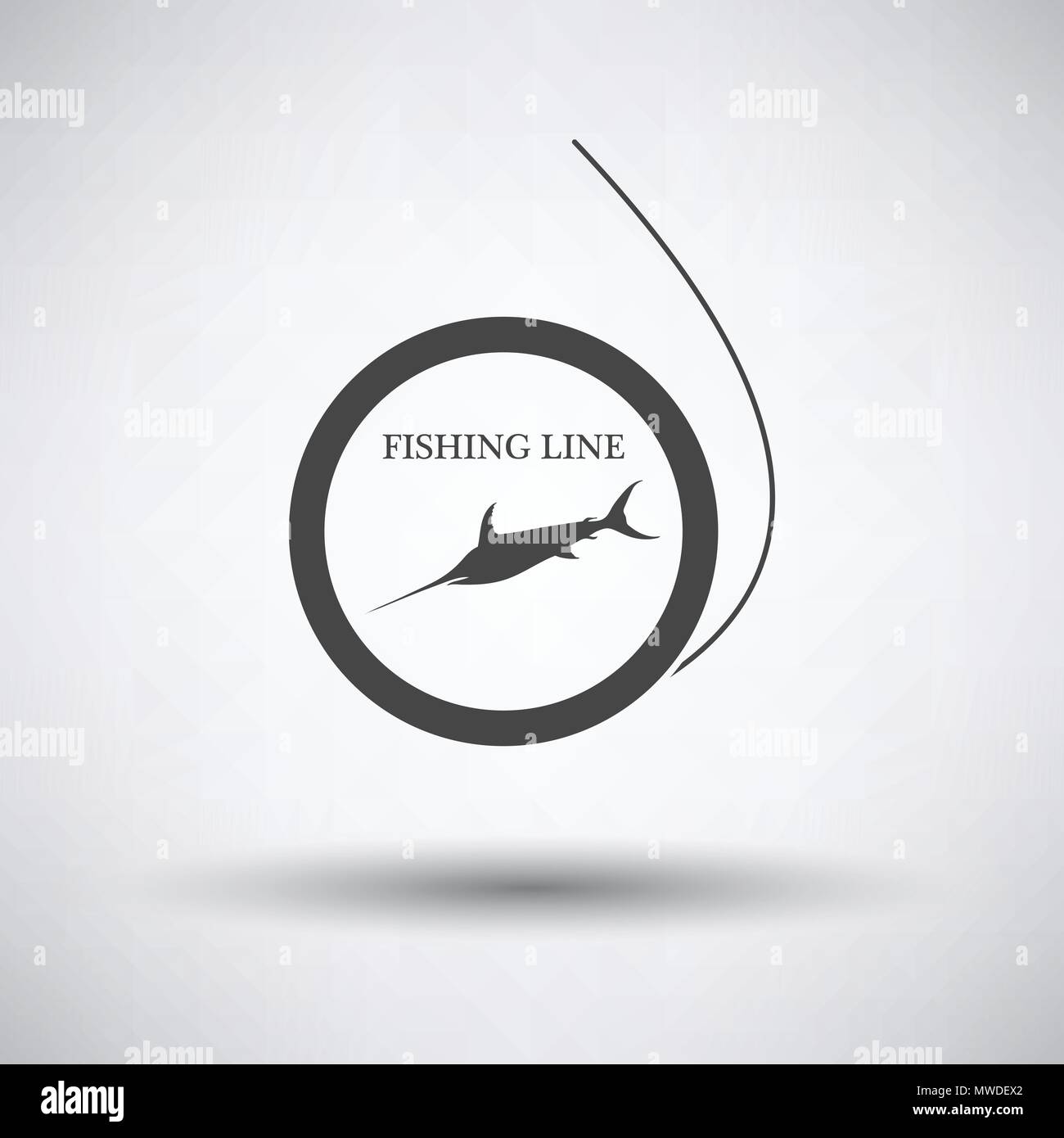 Icon of fishing line on gray background, round shadow. Vector ...