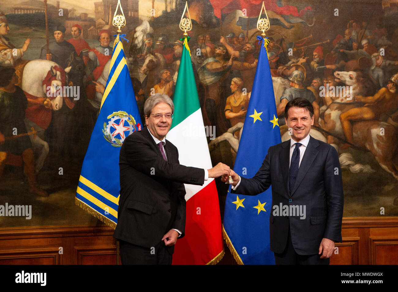 Former Prime Minister Paolo Gentiloni and Prime Minister Giuseppe Conte ...