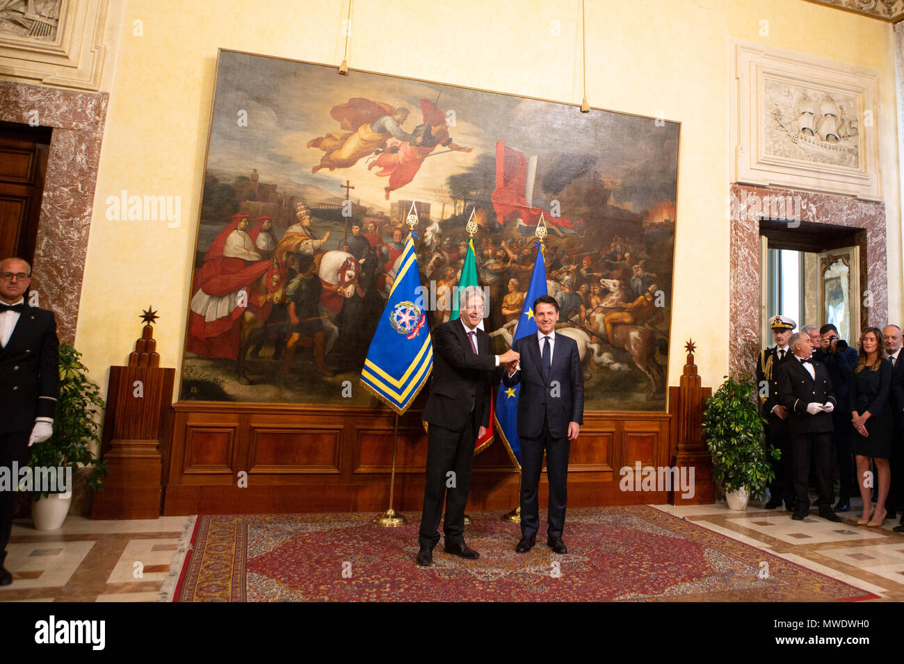 Former Prime Minister Paolo Gentiloni and Prime Minister Giuseppe Conte ...