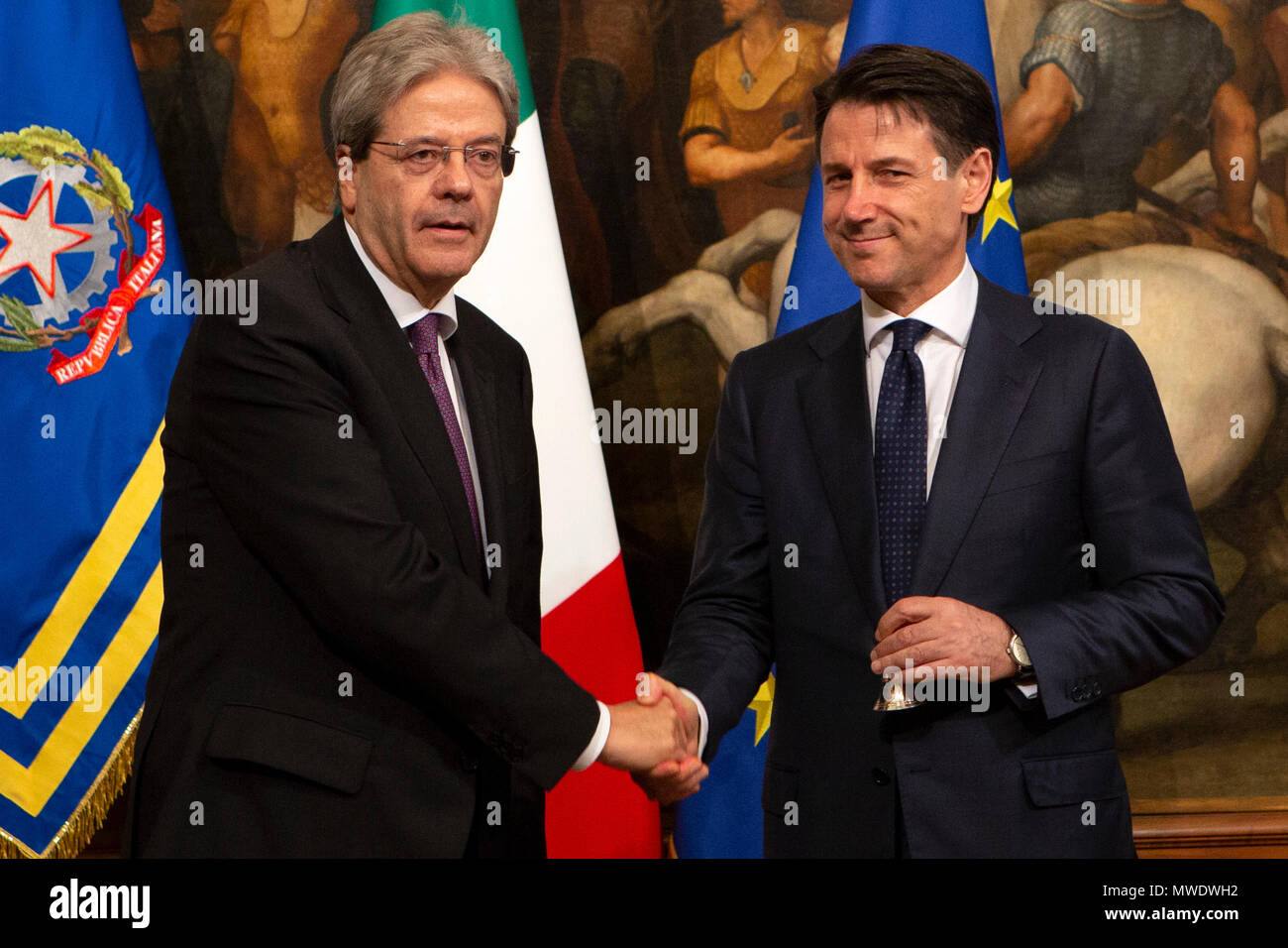 Former Prime Minister Paolo Gentiloni and Prime Minister Giuseppe Conte ...