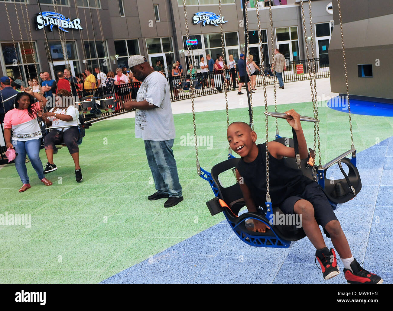 Florida, USA. 1st June 2018. A young boy takes a seat on the Orlando ...