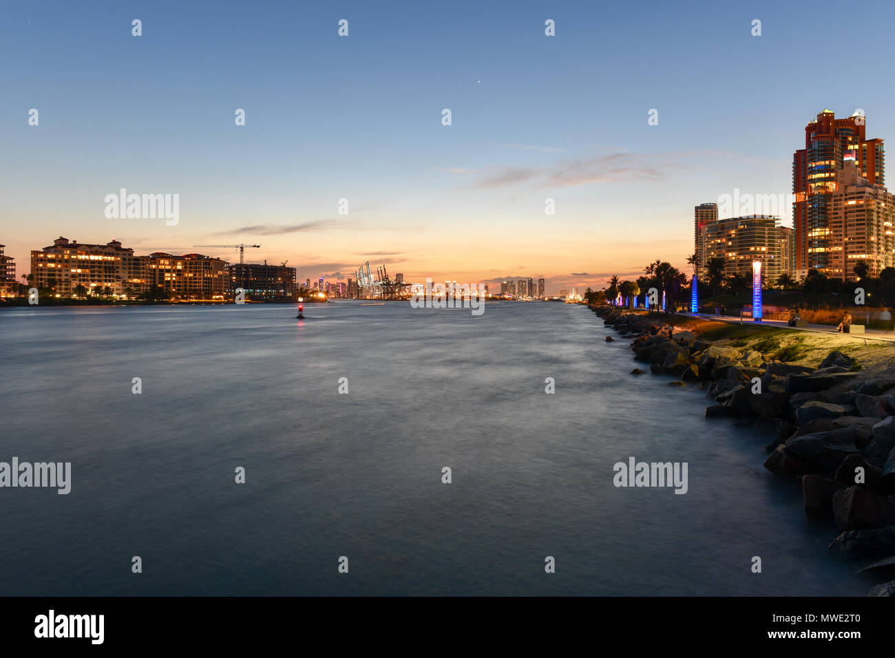 Large skyscrapers in the Miami Beach skyline at sunset in Florida Stock ...