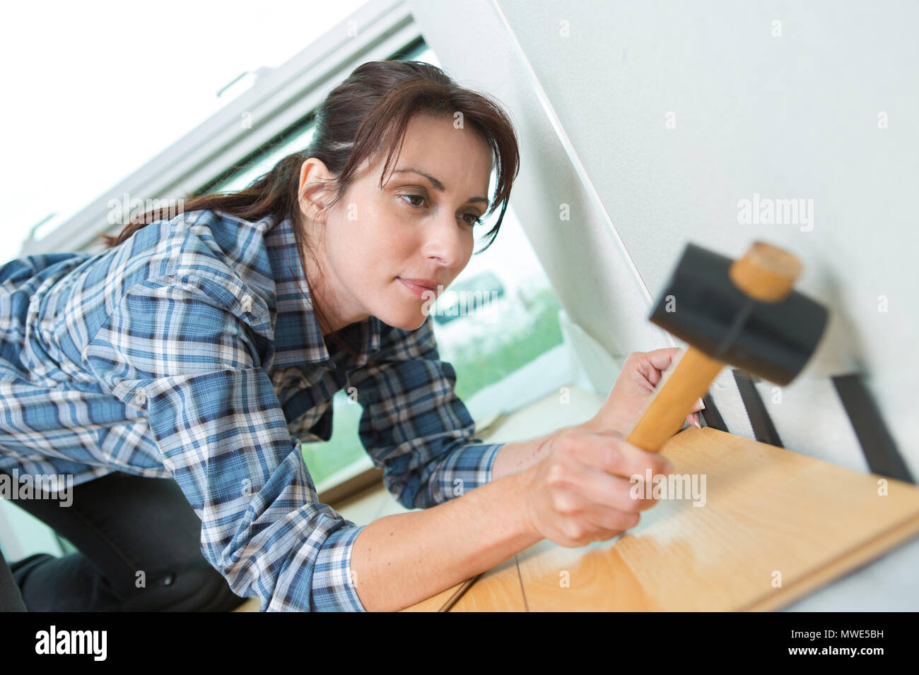woman using a hammer for diy at home Stock Photo - Alamy