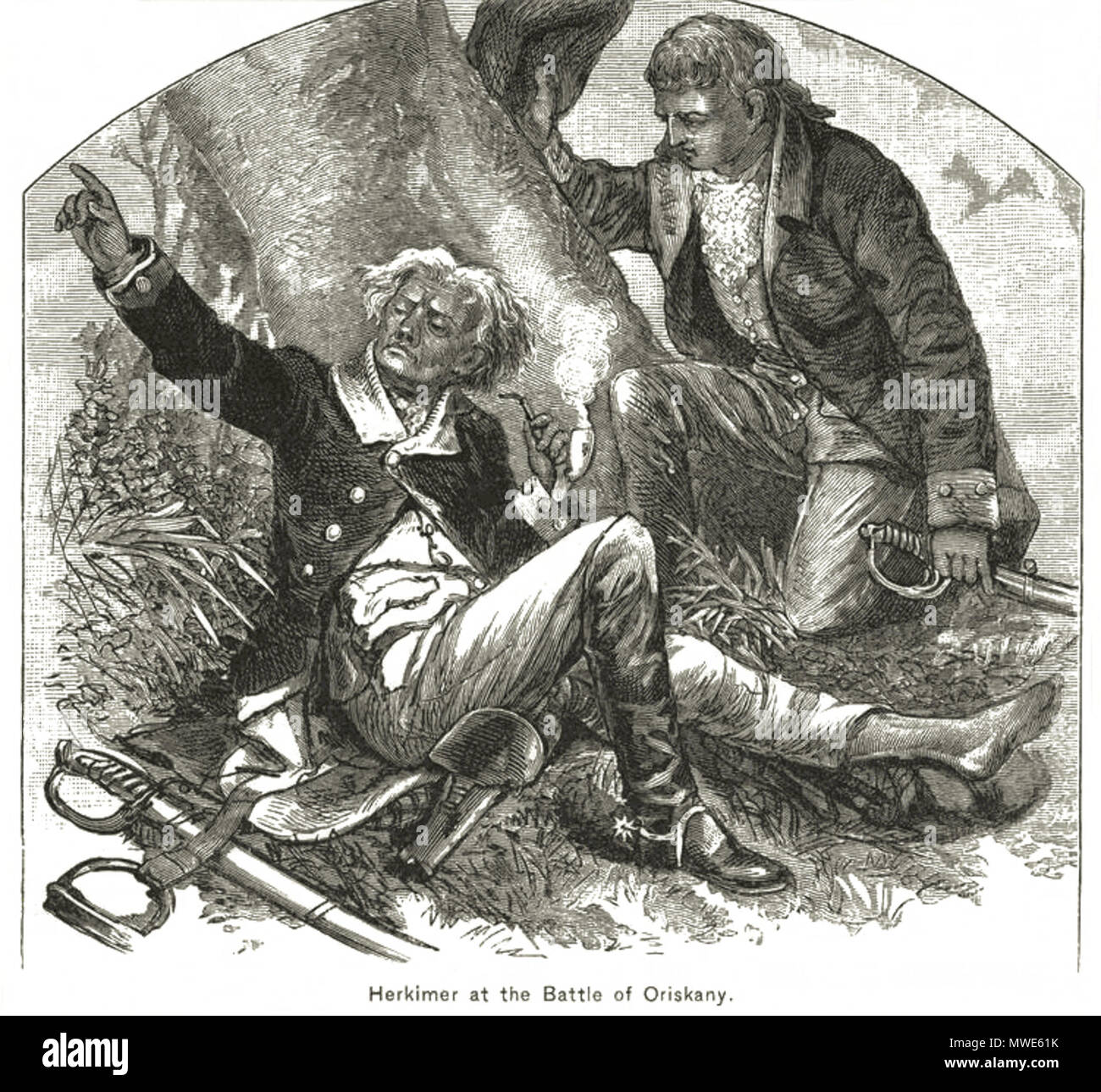 . Illustration of General Nicholas Herkimer at the Battle of Oriskany ...