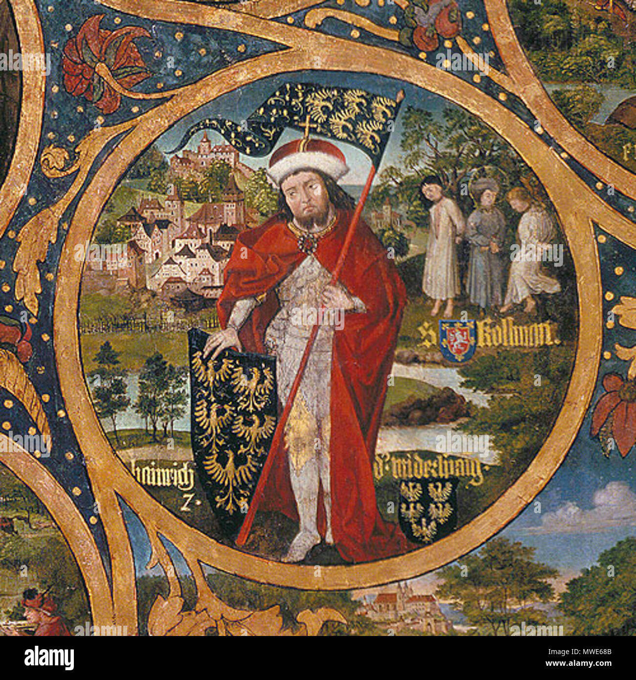 . Deutsch: Heinrich I., im Hintergrund das Martyrium des hl. Koloman ...