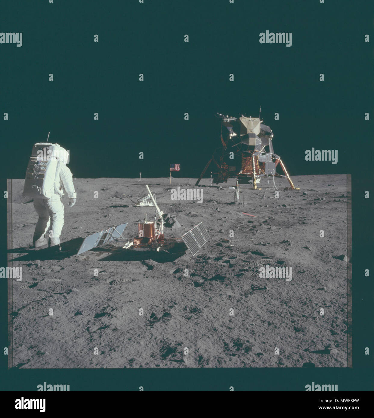 Apollo moon mission. Exploring the moons surface. Moonwalk Stock Photo ...