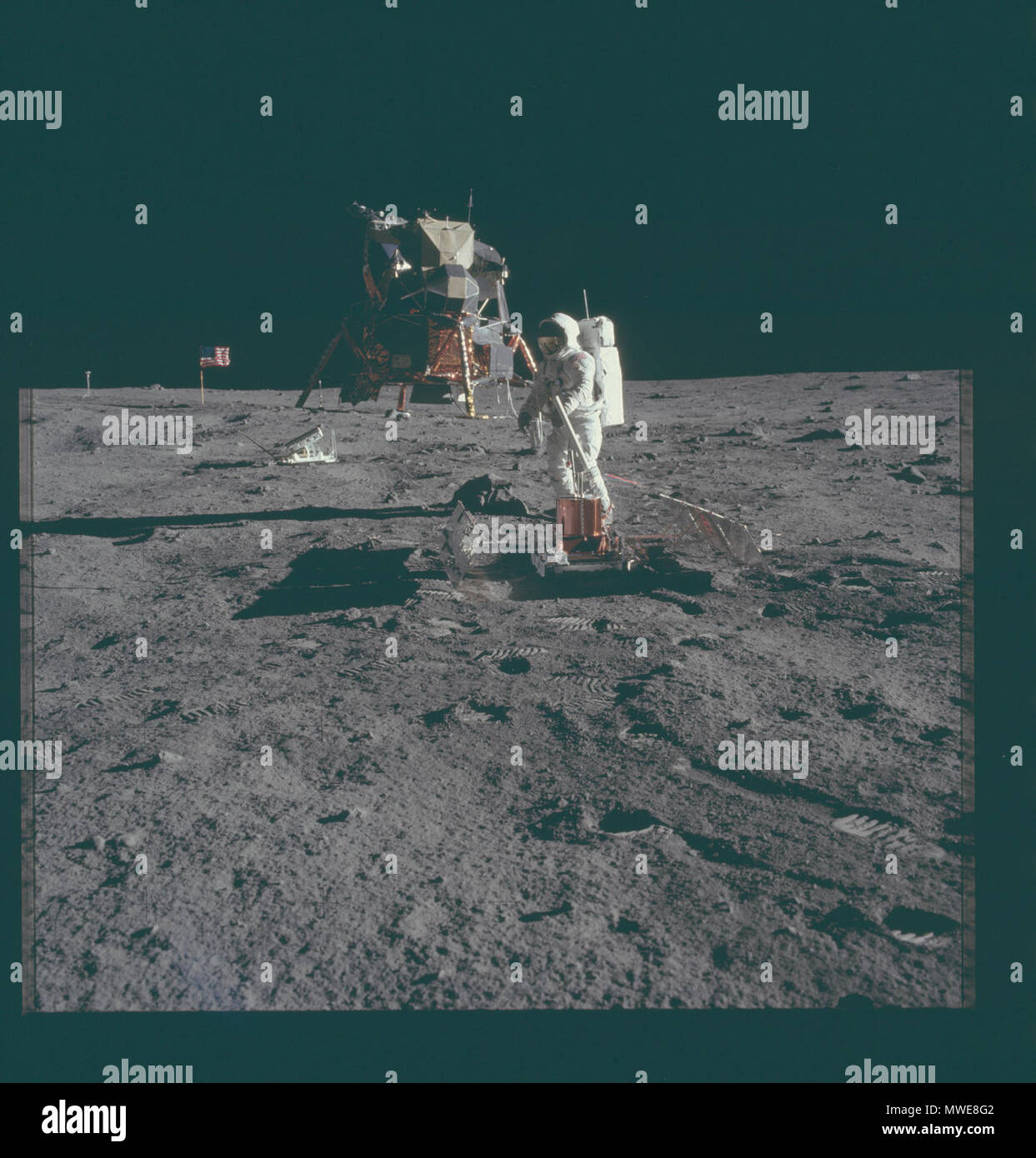 Apollo moon mission. Exploring the moons surface. Moonwalk Stock Photo ...