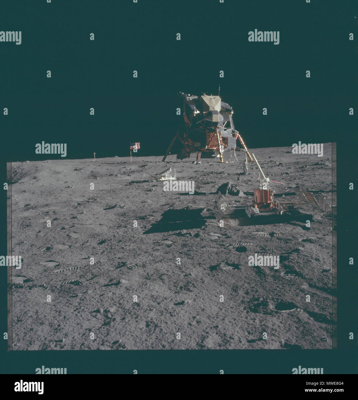 Apollo moon mission. Exploring the moons surface. Moonwalk Stock Photo ...