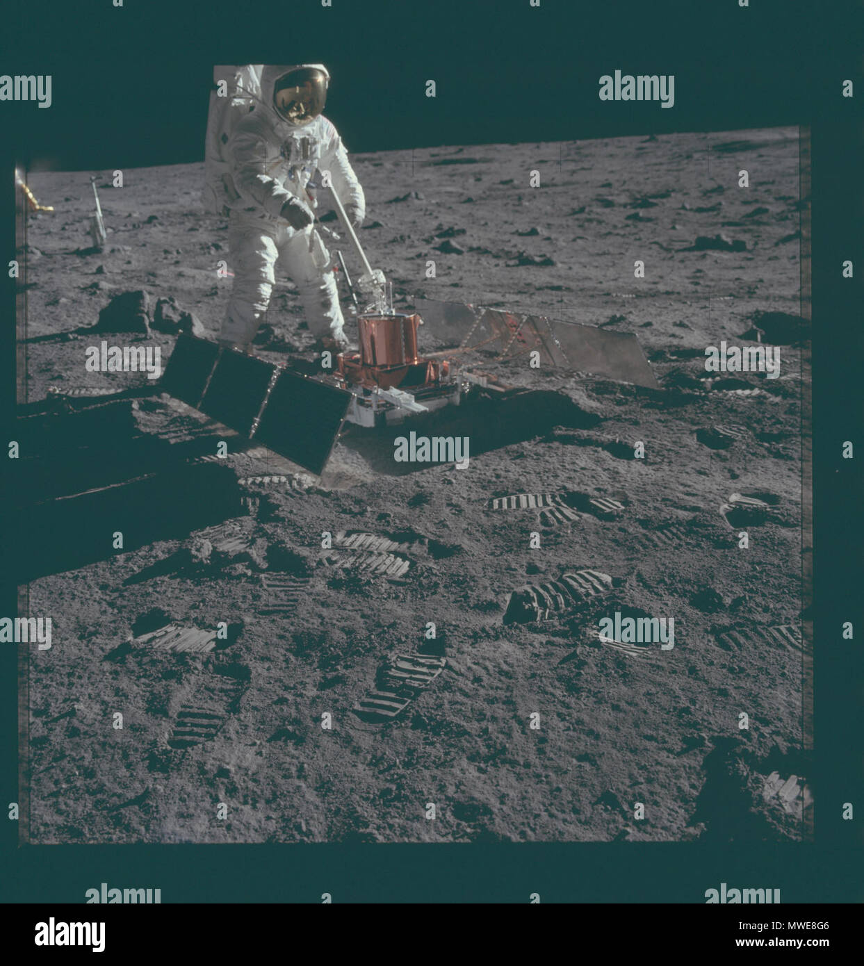 Apollo moon mission. Exploring the moons surface. Moonwalk Stock Photo ...
