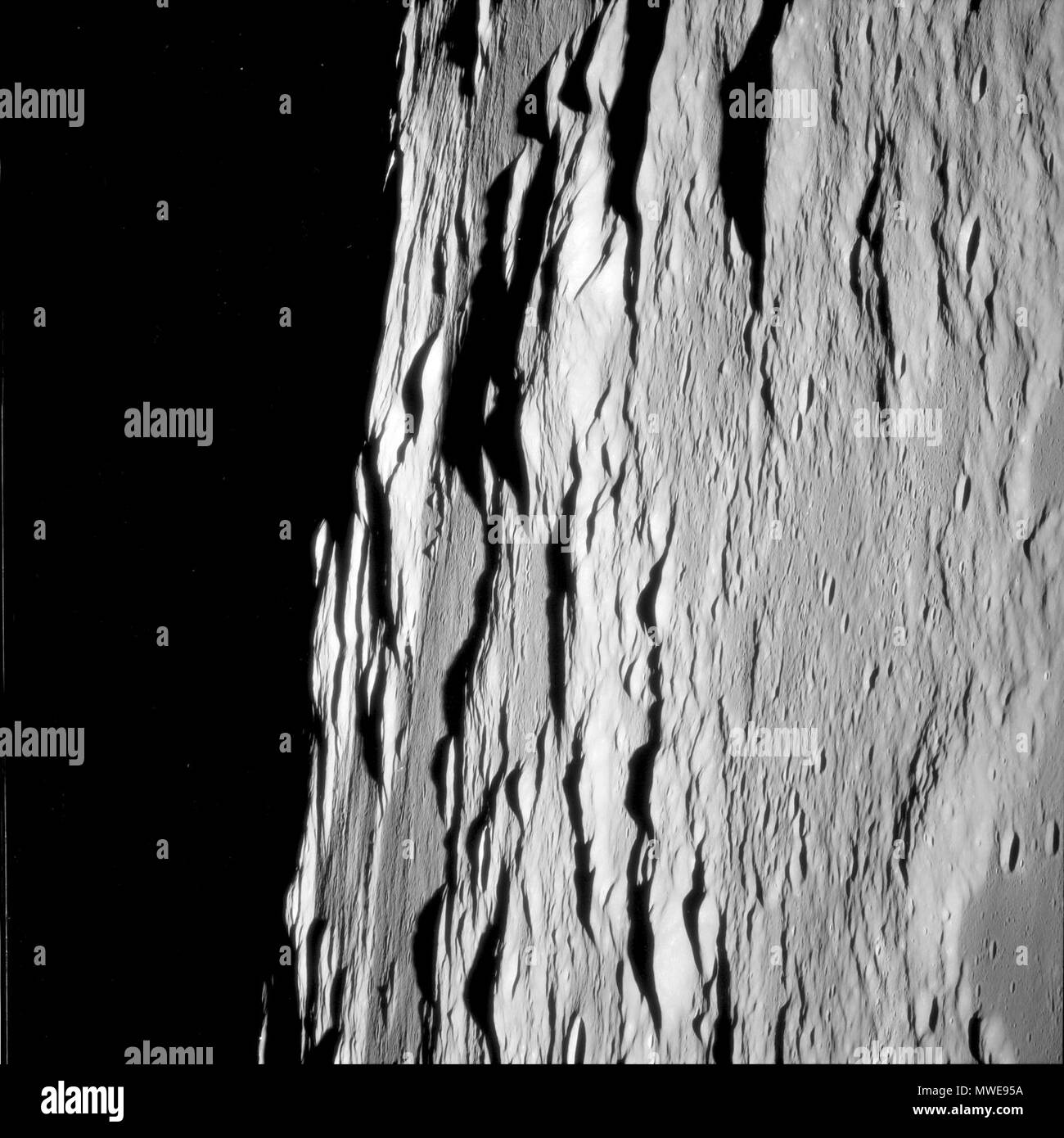 Apollo 11 mission. Lunar orbit showing texture topography and craters ...