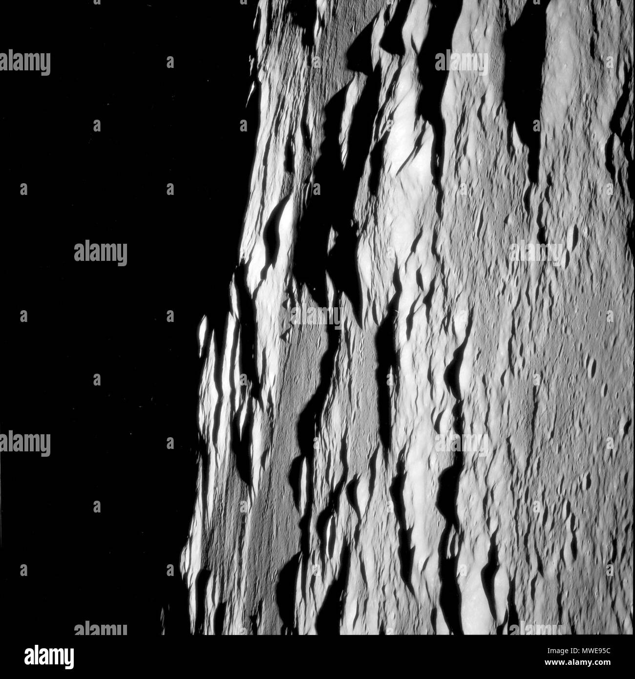Apollo 11 mission. Lunar orbit showing texture topography and craters ...