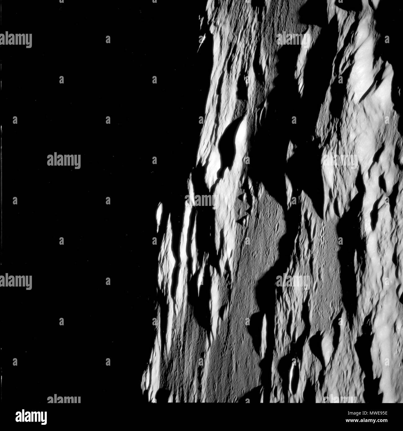 Apollo 11 mission. Lunar orbit showing texture topography and craters ...