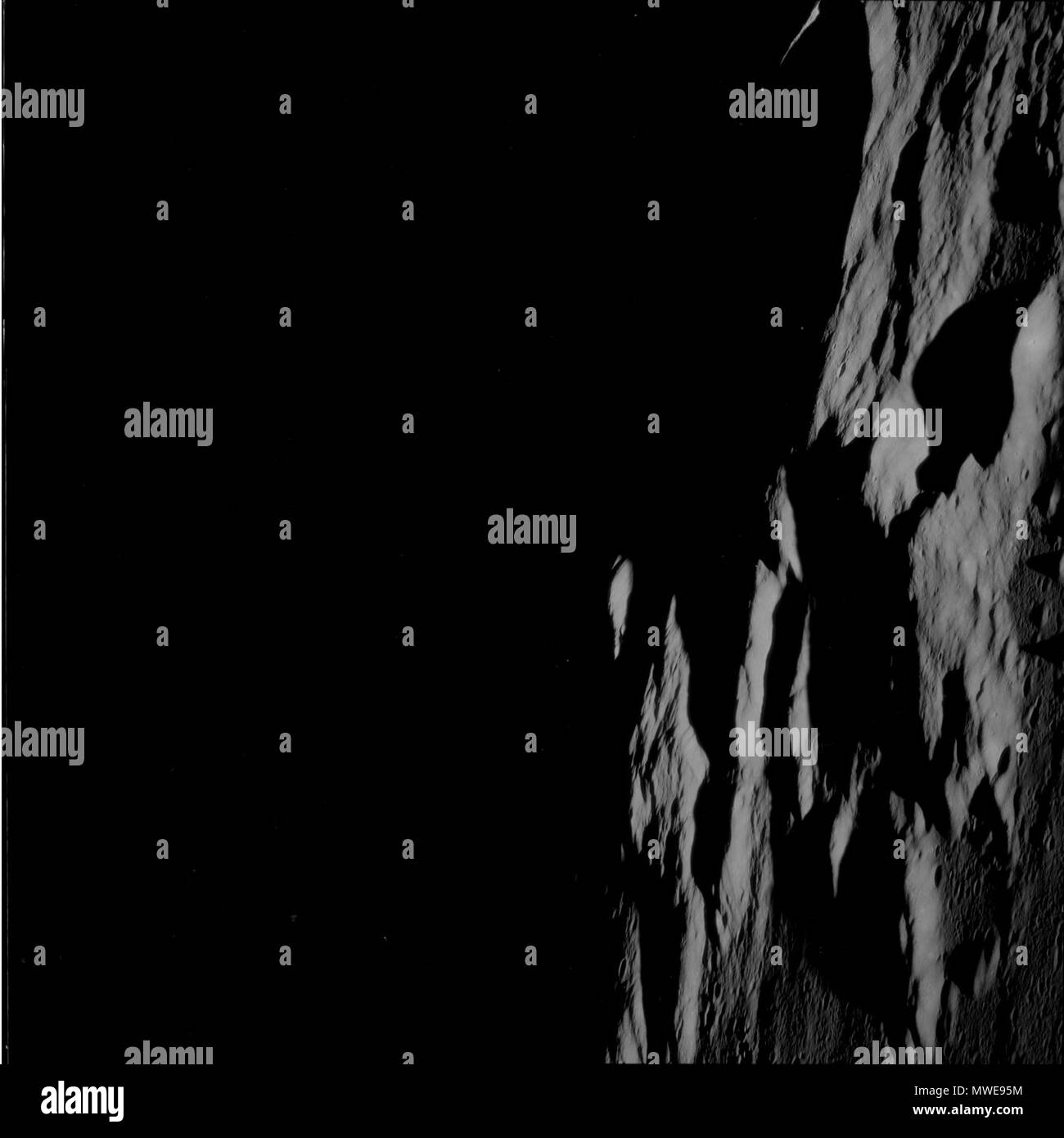 Apollo 11 mission. Lunar orbit showing texture topography and craters ...