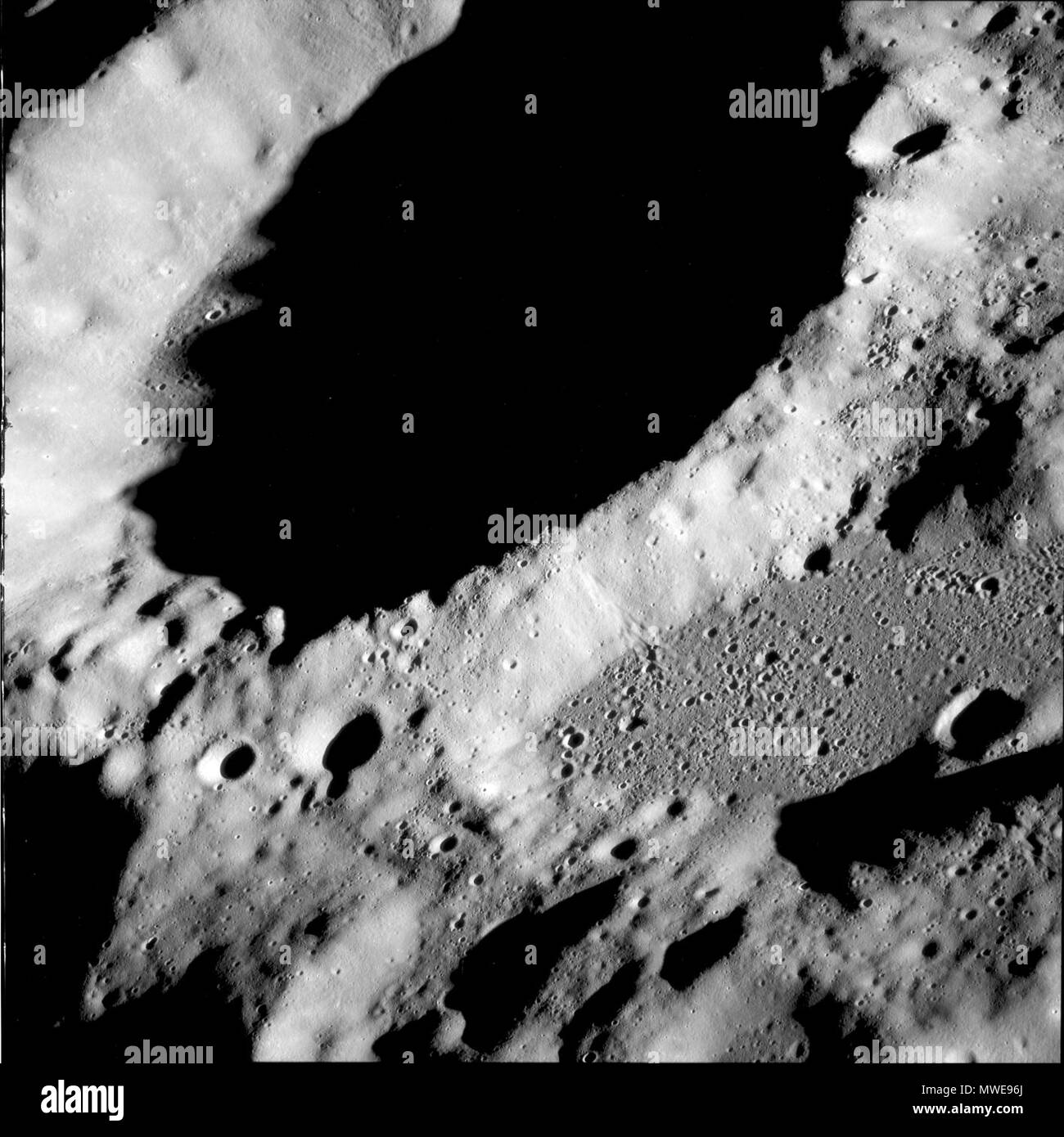 Apollo 11 mission. Lunar orbit showing texture topography and craters ...