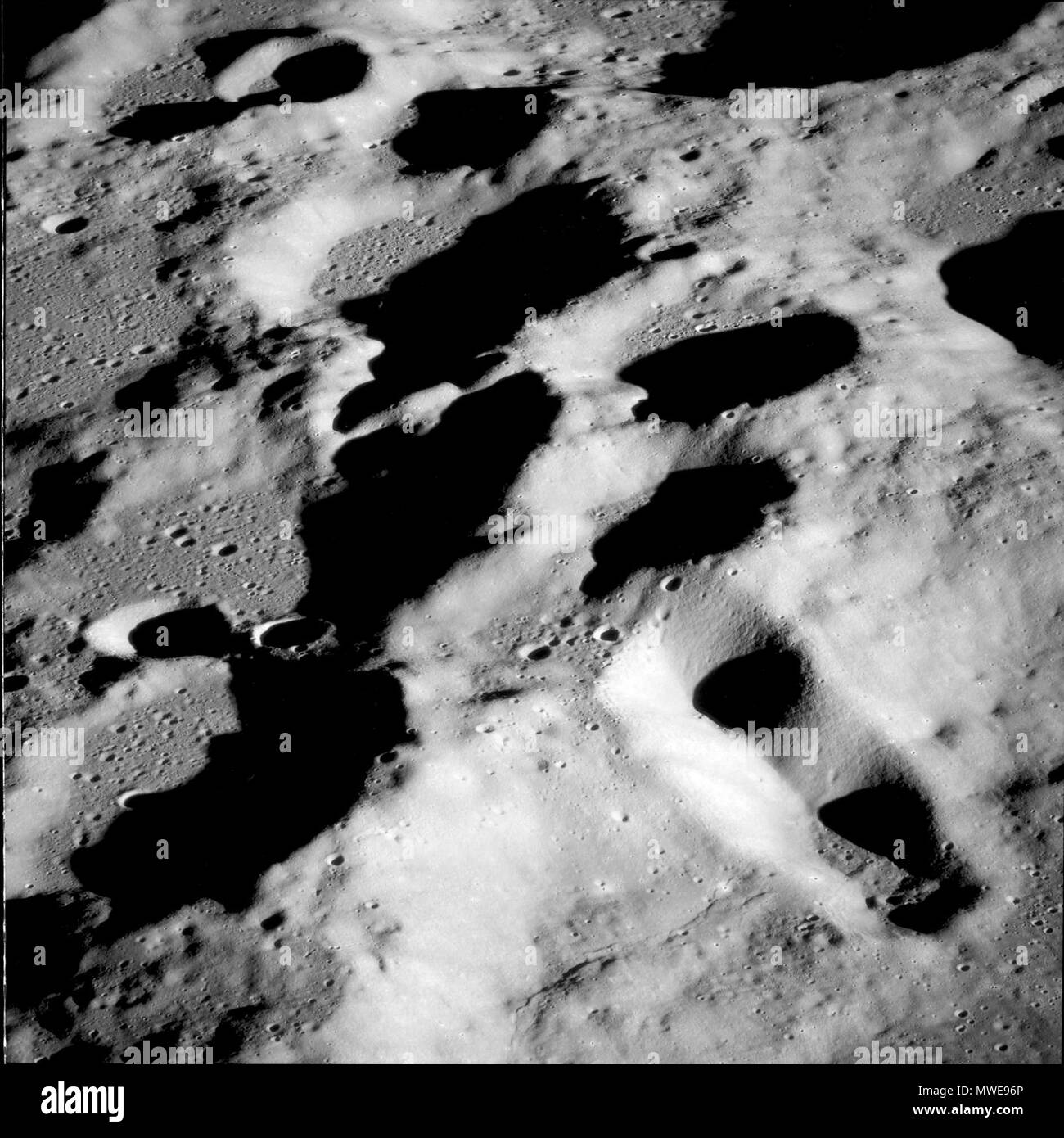 Apollo 11 mission. Lunar orbit showing texture topography and craters ...
