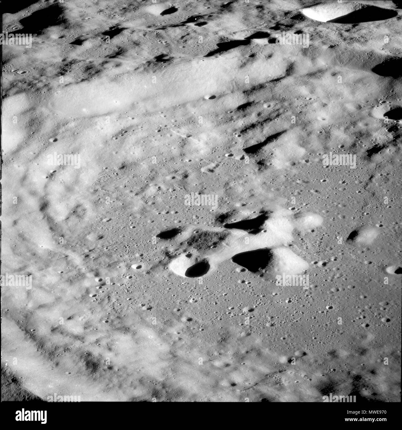 Apollo 11 mission. Lunar orbit showing texture topography and craters ...