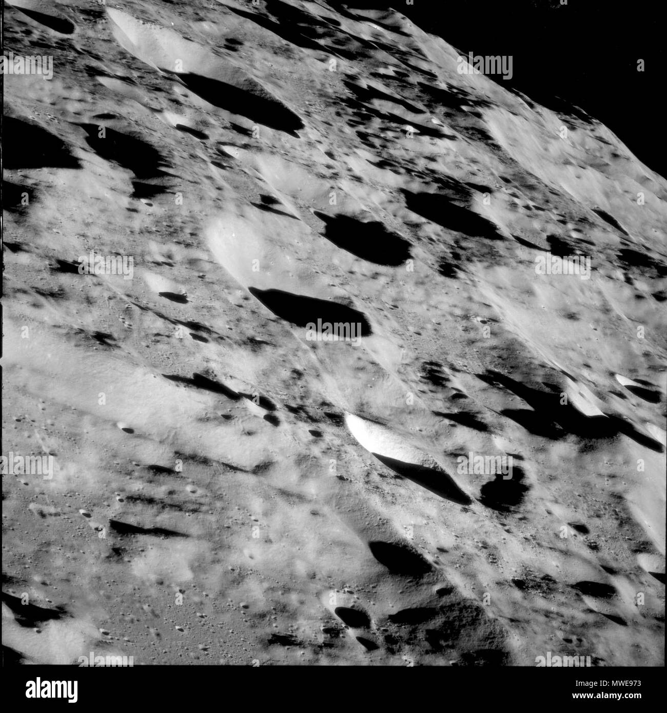 Apollo 11 mission. Lunar orbit showing texture topography and craters ...