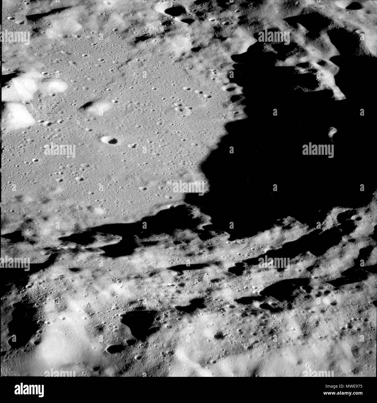 Apollo 11 mission. Lunar orbit showing texture topography and craters ...