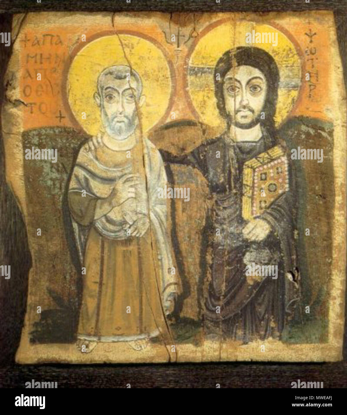 . English: Christ and Saint Mina. 6th-century icon from Bawit, Egypt ...
