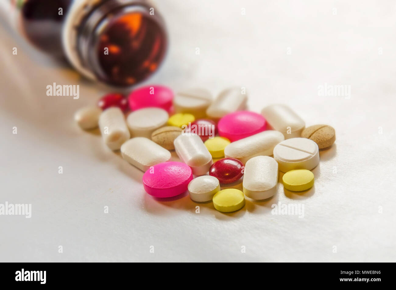 Close-up of the pills on the white background, The drug and capsule ...