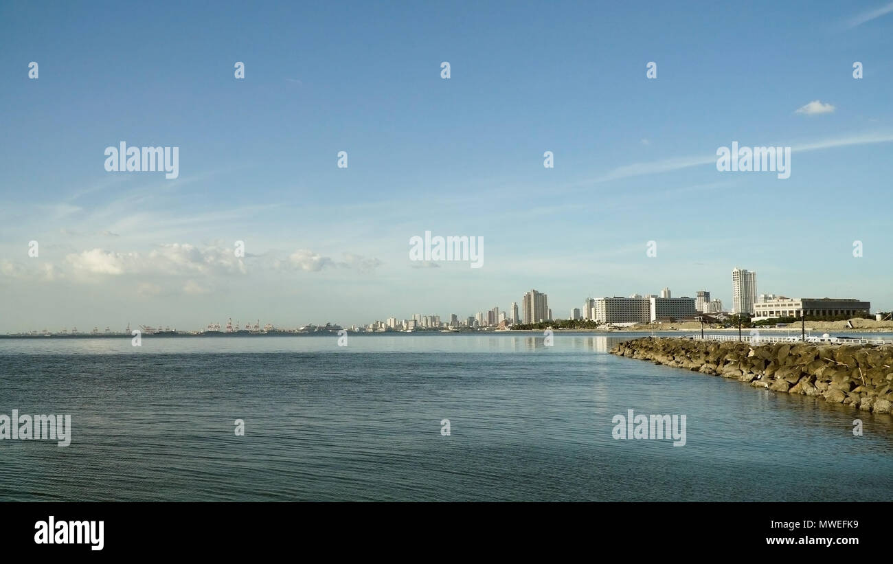 Manila city, skyscrapers and buildings. Seascape coastal city of Manila ...