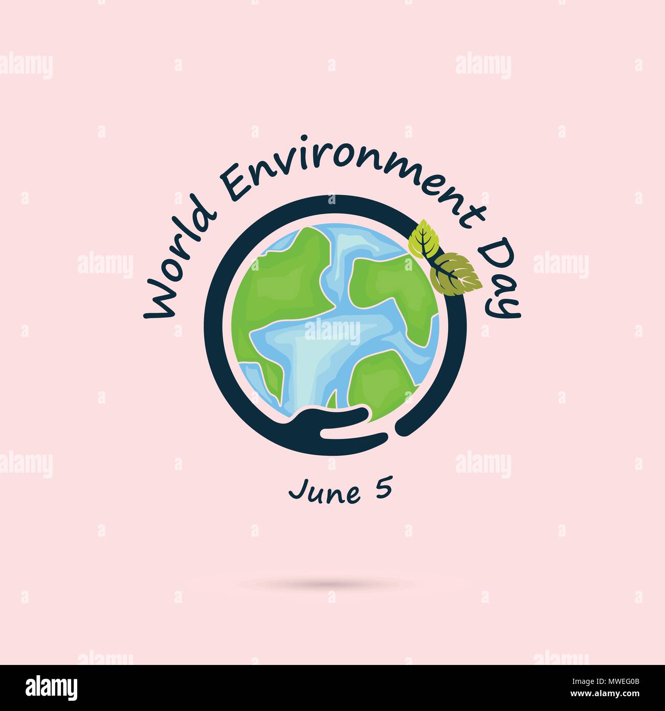Hand and Green Leaves sign.World Environment day concept vector logo ...