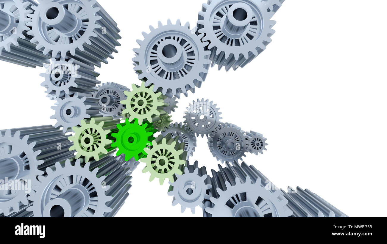 Lots of Big Metallic Gears with Small Green and Light Green Pieces with ...