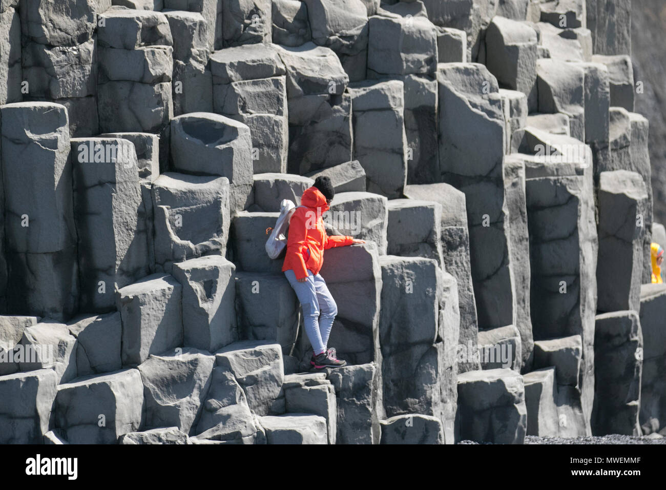 Reynisfjara hexagonal columns of hexagonal basalt rock cliff; long ... Reynisfjara hexagonal columns of hexagonal basalt rock cliff; long ...