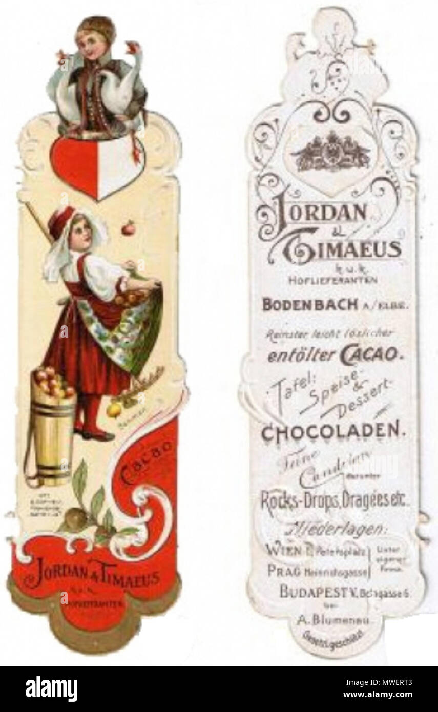 . English: old bookmark by the chocolate producer Jordan & Timaeus ...