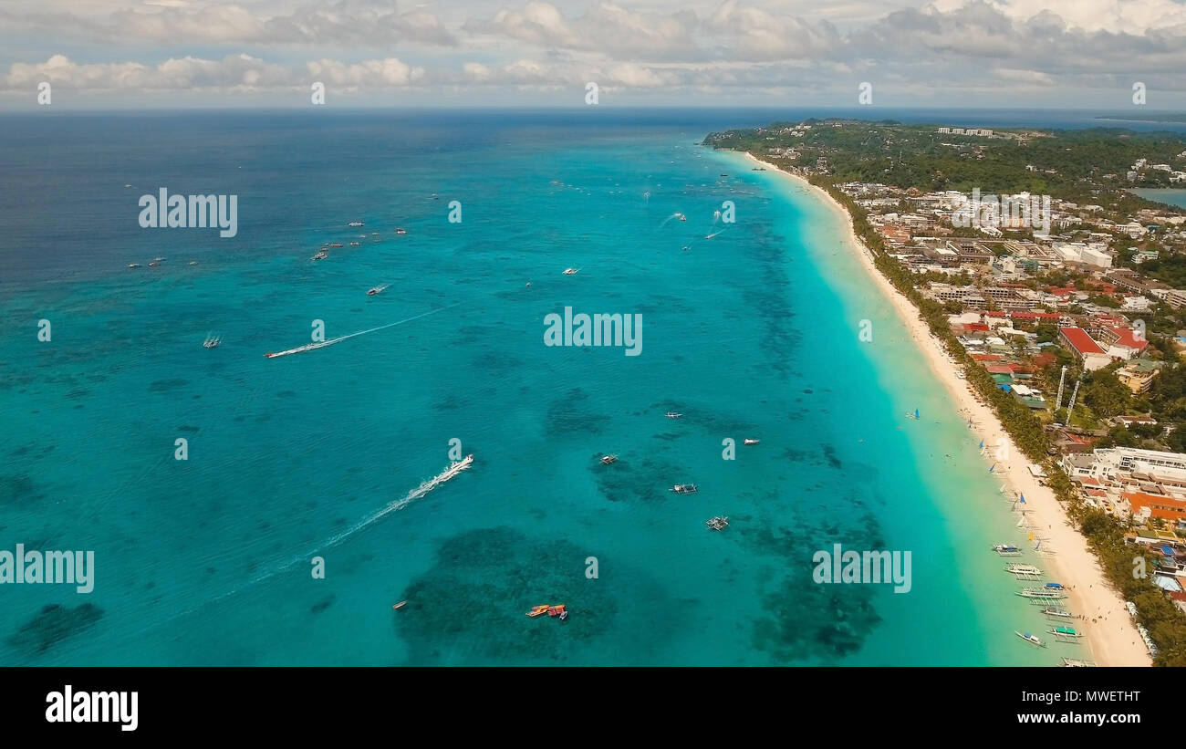 Aerial view of beautiful tropical island with white sand beach, Boracay ...