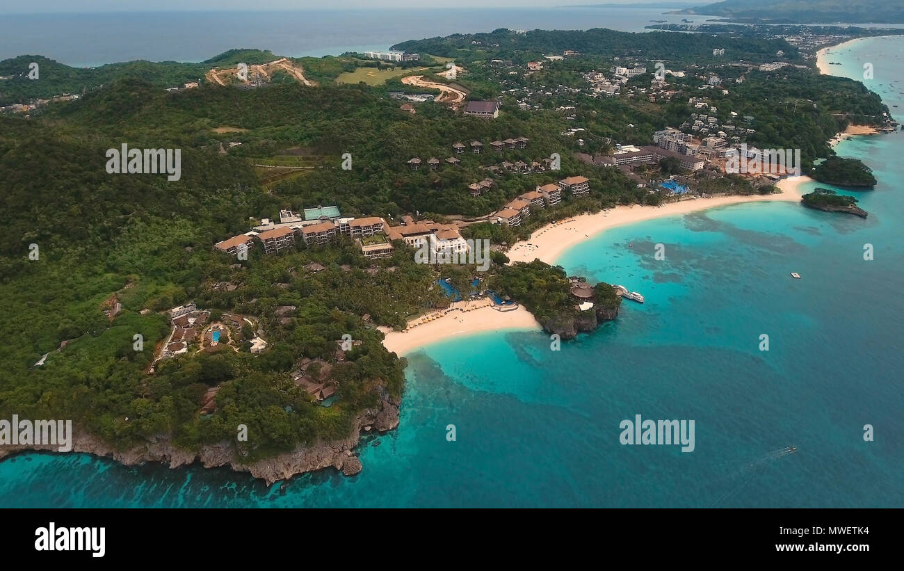 Aerial view of beautiful tropical island with white sand beach, Boracay ...
