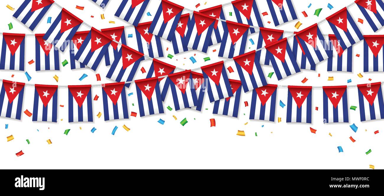 Cuba flags garland white background with confetti, Hang bunting for ...