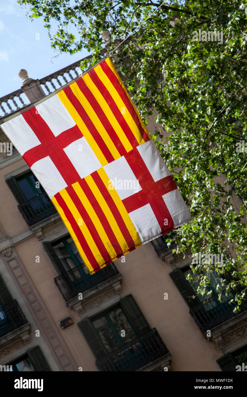 Flag of the City of Barcelona St GeoreCatalonia Spain Stock Photo - Alamy