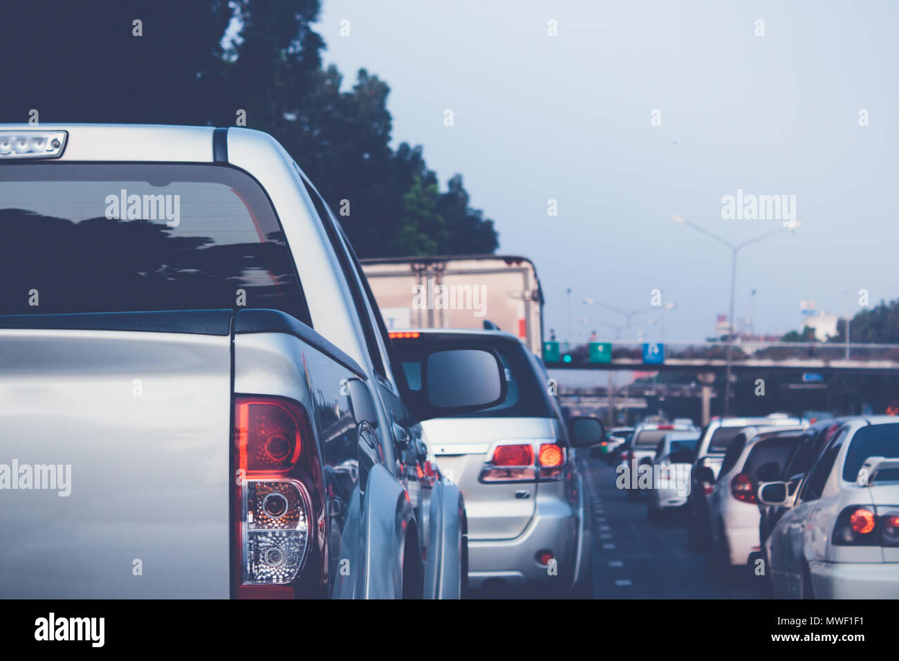 traffic jam with row of cars during rush hour Stock Photo - Alamy