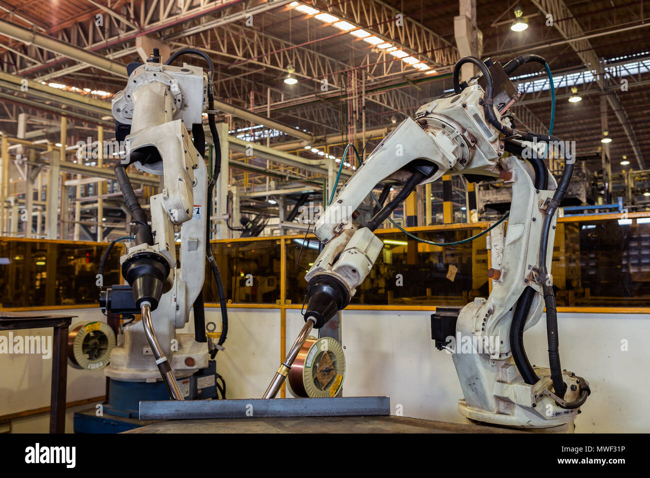 Industrial robot are test run welding Stock Photo - Alamy