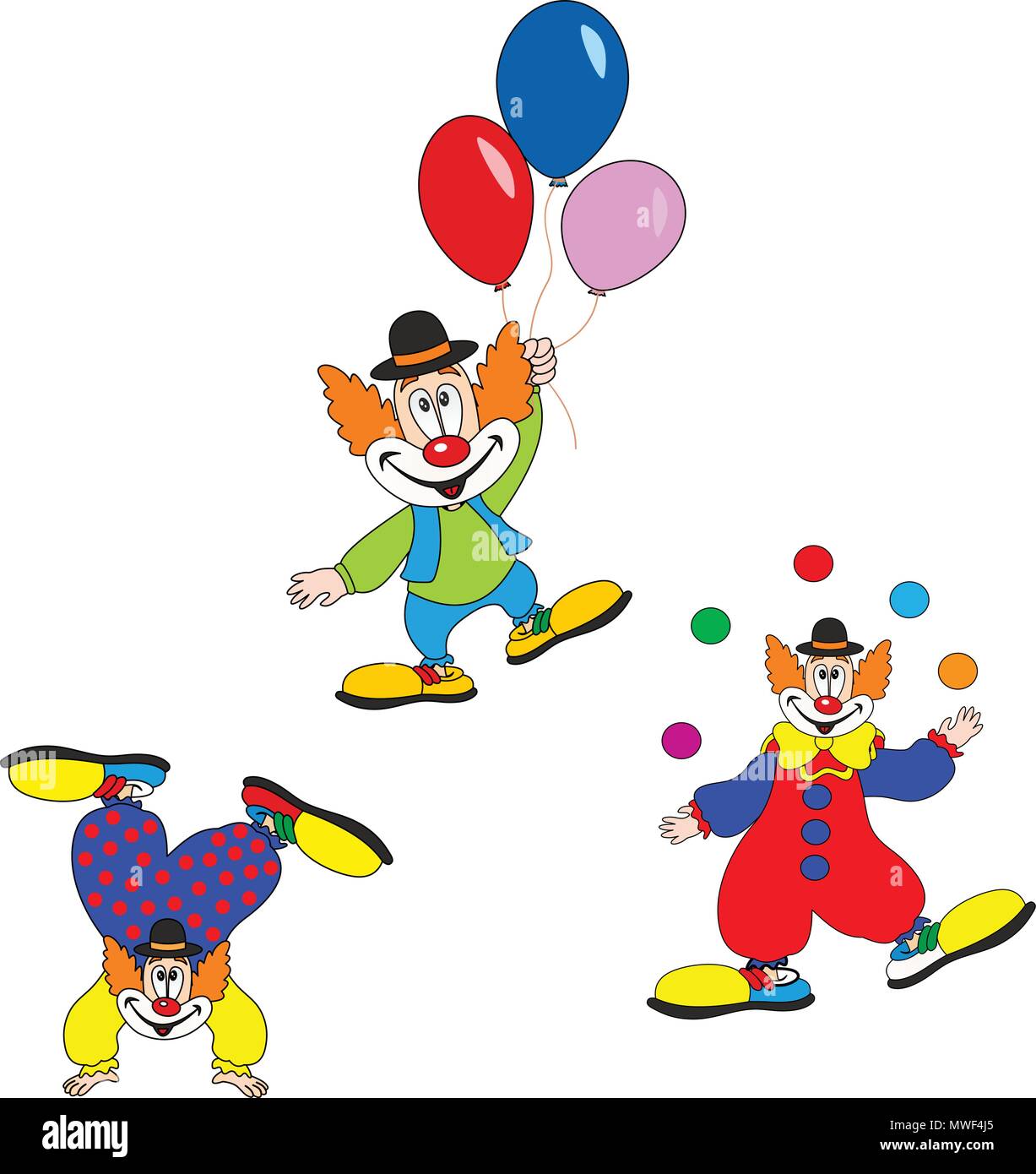 Cute clown character design set. Birthday or carnival party invitation ...