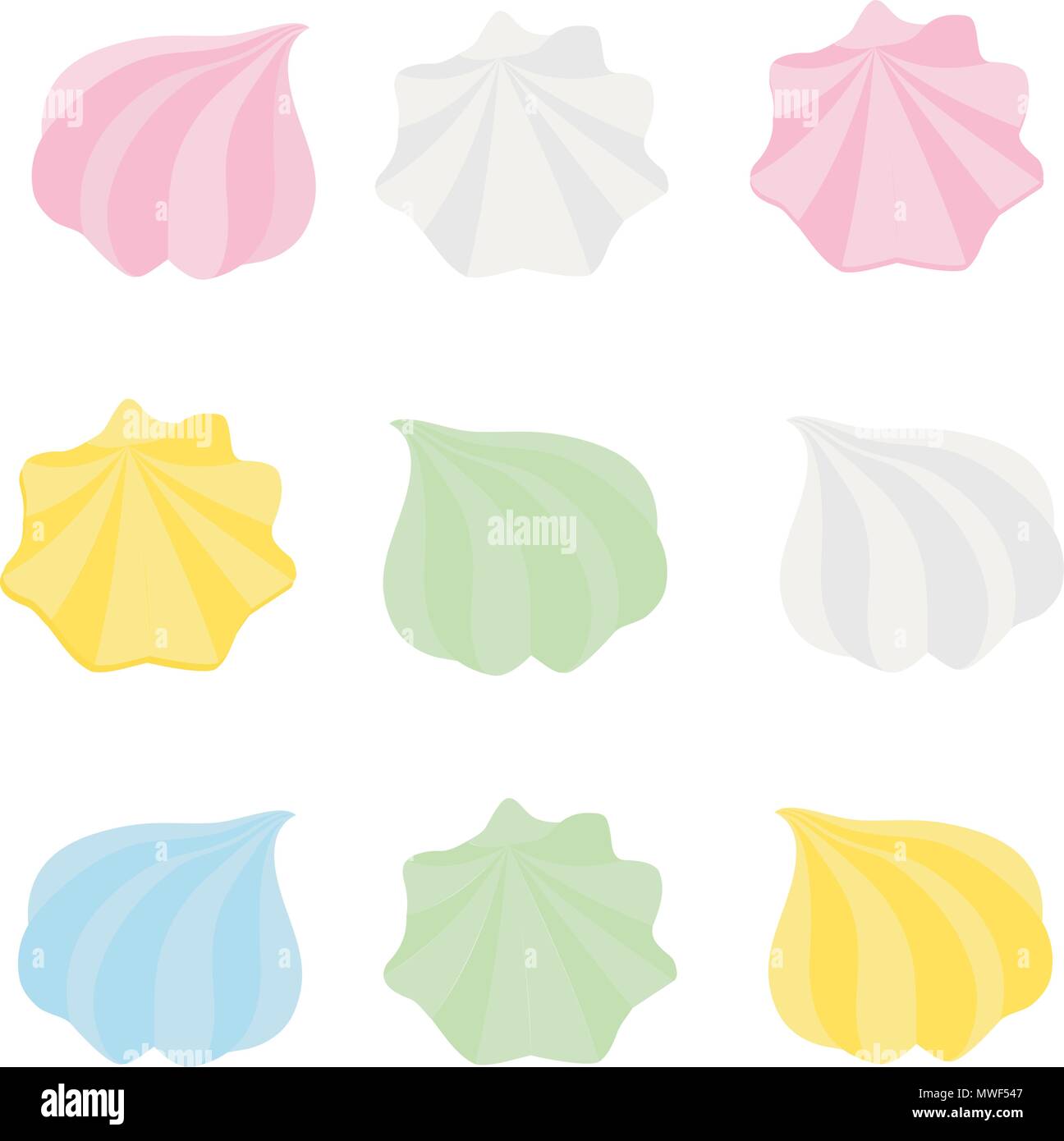 Set of different cartoon varicolored meringues. Zephyr. Dessert. Vector ...