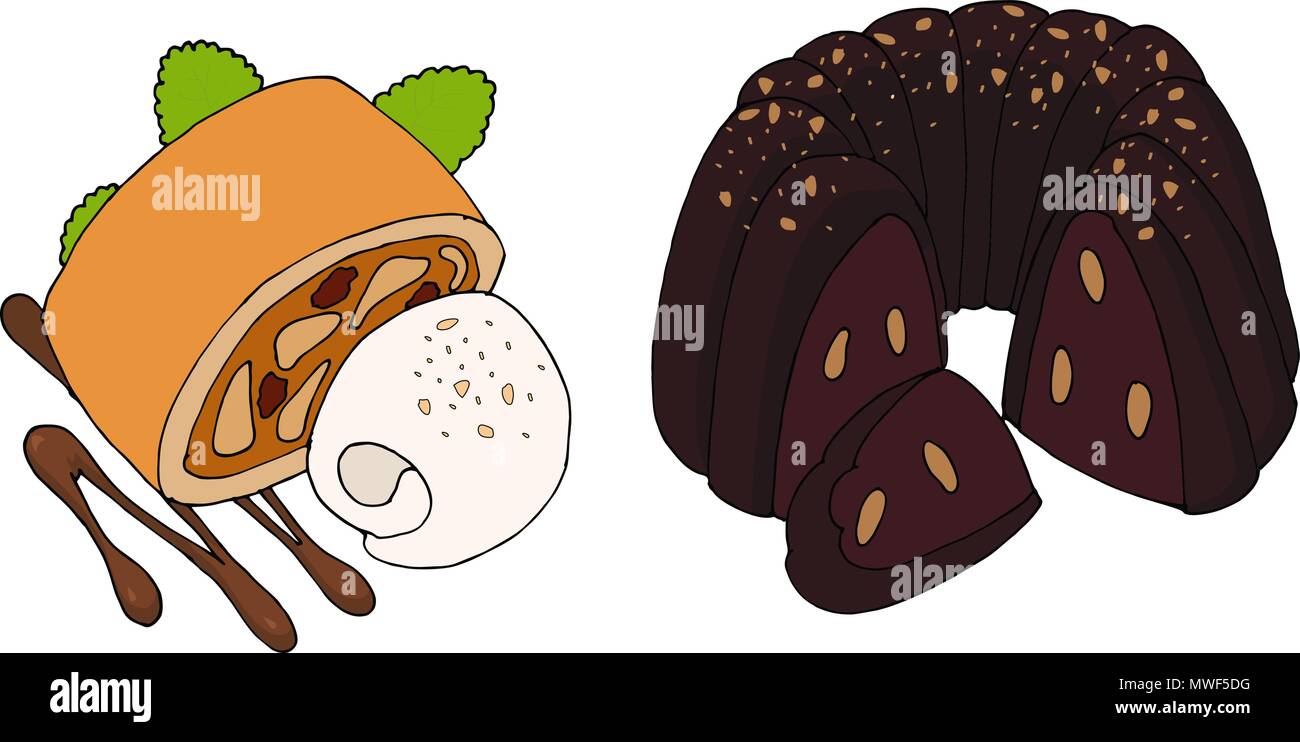 Vector bundt cake and apple strudel isolated on white background Stock ...