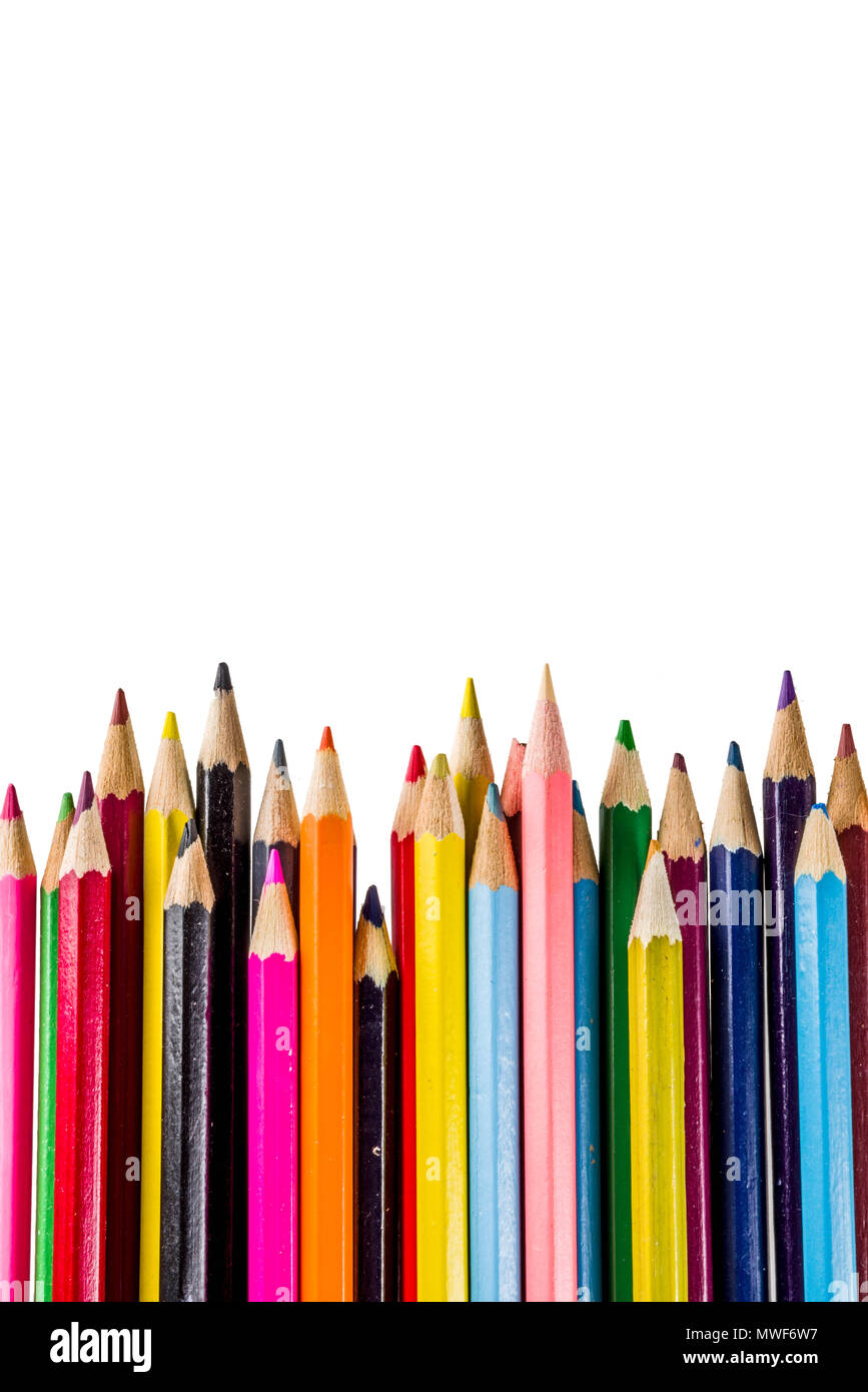 Back to school concept - color pencils isolated on white background ...